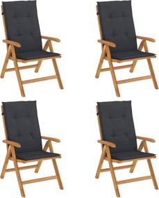 Skládací polohovací křesla s polštáři 4 ks, masivní teak 3196470