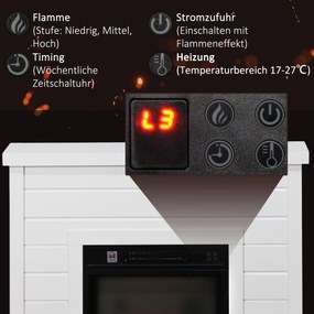 HOMCOM Elektrický krb, 3D plamenový efekt, 3 nastavení, časovač, dálkové ovládání, bílý