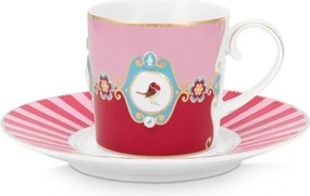 Pip studio Love Birds šálek s podšálek 225ml, červeno -růžový (Hneček s podšálkem Love Birds)
