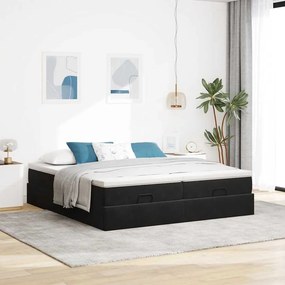 Osmanský rám postele s matracíes černá 160x200cm samet 3311257
