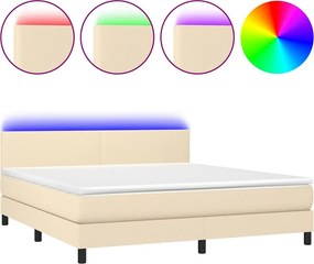Box spring postel s matrací a LED krémová 180x200 cm textil 3133018