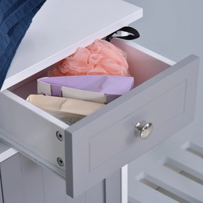 Kleankin Úložný Kabinet, Koupelnový Kabinet, Skříň s 2 Dveřmi a 2 Zásuvkami - 60 x 30 x 75 cm - Šedá a Bílá