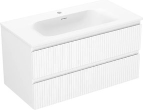 Mexen Rivel, koupelnová skříňka 90 cm s umyvadlem Vela, 2 zásuvky, drážkovaná, bílá matná, 91A20-09047-2-BFF01-W23M01