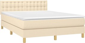 Box spring postel s matrací a LED krémová 140x200 cm textil 3134042