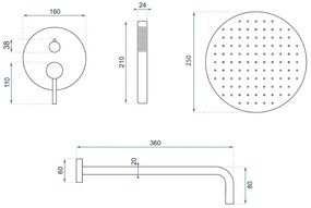 Rea Lungo, podomítkový sprchový set s dešťovou hlavovou a ruční sprchou, grafitová, REA-P6363