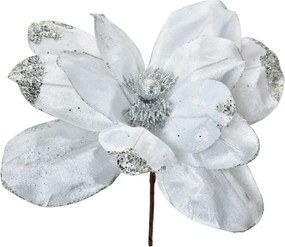 Bílo-stříbrná dekorace květina vánoční hvězda Poinsettia - Ø 22*25 cm