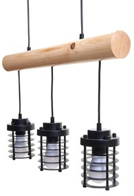 Závěsné svítidlo H82 industrial, klietka 3 74208 - kov / dřevo - Černá