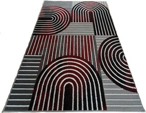 HU Šedo-červený geometrický obdélníkový koberec NEW IDEA 90141-0564 Rozměr: 50x80 cm