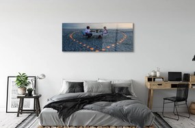 akrylový obraz Srdce s pár svíček moře 120x60 cm