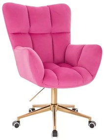 LuxuryForm DESIGN Otočné křeslo AURORA VELUR na zlaté podstavě s kolečky - tmavě růžové
