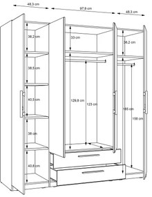 Šatní skříň se zrcadlem MARO 200x213 cm dub artisan