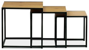 Set 3 ks odkládacích stolků AF-3003 OAK MDF dekor divoký dub, kov, černý lak