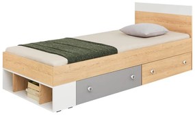 Jednolůžková postel Peluga PL14 L/P, Barva dřeva: dub sušenkově hnědý / bílá lux + šedá