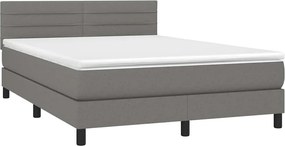 Box spring postel s matrací a LED tmavě šedá 140x190 cm textil 3133230