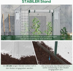 Fóliový skleník Outsunny 200x68x196cm s rolovacími dveřmi a bočním oknem, odolný proti větru, ocel a PE, ideální pro zahradní rostliny