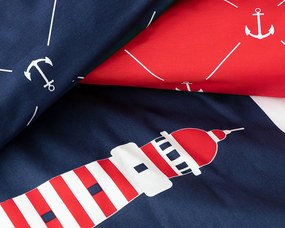 Matějovský povlečení POSEIDON, námořnický motiv, modro-červené, bavlna hladká, 140x200cm + 70x90cm