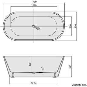 Polysan AZRA volně stojící vana 170 x 80 x 58 cm bílá 68631