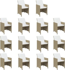 19dílný zahradní jídelní set s poduškami béžový polyratan 3095664