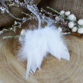 Dekorační andělská křídla z peříček na zavěšení- bílá, 9 cm, sada 5 ks