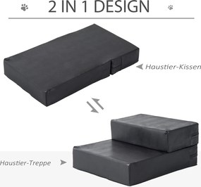 Schodiště PawHut pro psy a kočky, skládací, 2 stupně, černé, D45xŠ39xV20cm, praktická podložka pro snadné lezení | Aosom.de