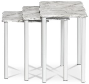 Set 3 ks odkládacích stolků 20658-04 WT deska MDF, dekor šedobílý mramor, kovové nohy, bílý matný lak