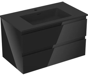Mexen Orio koupelnová skříňka 80 cm s umyvadlem Otis, 2 zásuvky, černý lesk/černý mat - 91A10-08047-2-BFF70-W18M71