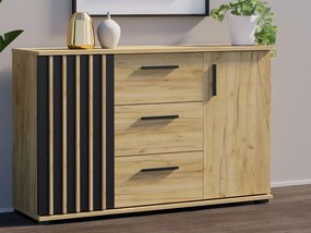 Komoda se zásuvkami a úchytkami, 140 cm, barva dub