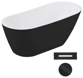 Besco Akrylátová volně stojící vana Melody BW Matt 150x80 (170x80) Barva: Bílá/černá, Rozměry (cm): 170x80, Typ a barva výpustě: Click-Clack s přepadem, černá