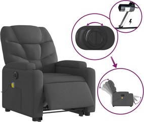 Elektrické zvedací masážní polohovací křeslo tmavě šedé textil 3204633