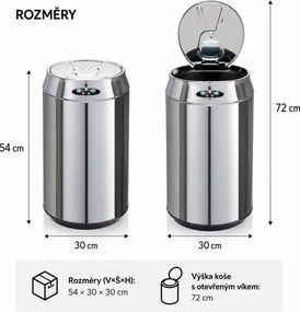 Bezdotykový odpadkový koš 30l nápojová plechovka stříbrná