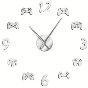 Nástěnné 3D hodiny s motivem herních ovladačů Varianta: stříbrné hodiny, Velikost: 120 cm