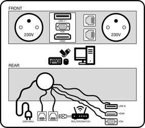 Jednací stůl PRIMO SQUARE, 180x80 cm, dub přírodní + stolní zásuvka TYP VI, stříbrná
