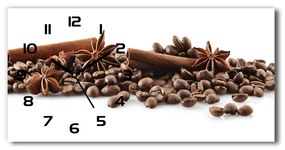 Wallmuralia Skleněné hodiny na stěnu Zrnka kávy skořice 60x30 cm