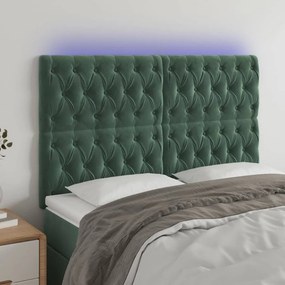 Čelo postele s LED tmavě zelené 144x7x118/128 cm samet 3122811