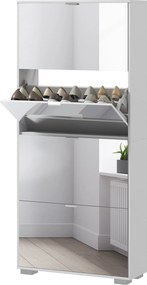 HOMCOM 2-in-1 Botník se Zrcadlovými Dveřmi, 4 Klopové Dveře, Nastavitelné Policie, Úsporný, 76L x 26W x 168H cm Bílý