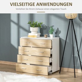 HOMCOM Komoda se 4 šuplíky - Moderní pomocný úložný kabinet do ložnice, chodby nebo obývacího pokoje, 76x35x72 cm, dub a bílá
