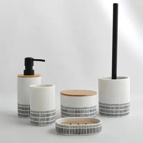 Spirella YUMA Dávkovač mýdla bílo-černý / Polyresin / Bambus / 310 ml