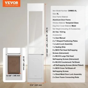 Dvířka pro psy pro posuvné skleněné dveře 192,7–204,9 cm Nastavitelná výška XL