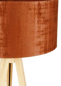 Stojací lampa dřevěná s látkovým stínidlem oranžová 50 cm - Tripod Classic