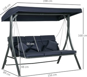 Outsunny 3-místná hollywoodská houpačka, houpačka s nastavitelnou sluneční clonu, zahradní houpačka s polštáři, nosnost až 270 kg, kovová, textilní, …