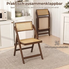 Costway Sada 2 ratanových skládacích židlí s bambusovým rámem kuchyňských židlí