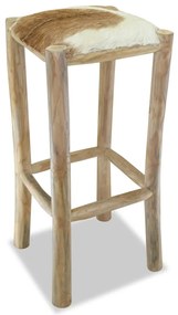 Barová stolička pravá kůže a masivní teak - Default Title