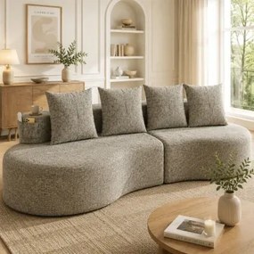 Aosom Lněná pohovka se 4 polštáři, včetně držáků na nápoje a bočních kapes, 240D x 109Š x 63V cm, khaki