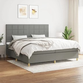Box Spring Postel S Matrací Textil Tmavě Šedá Blok se čtverci 200 x 200 c