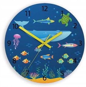 M.Clock Dětské nástěnné hodiny zvířata oceánu 30x30cm modré