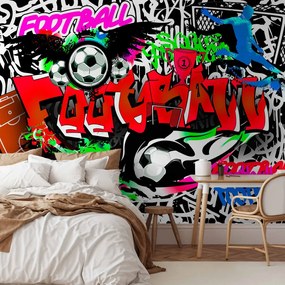 Fototapeta Street art - graffiti s barevnými nápisy a motivem fotbalového míče