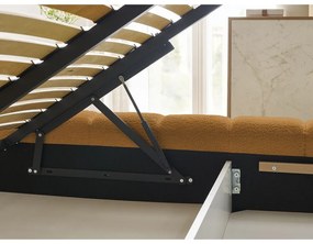 Čalouněná dvoulůžková postel v hořčicové barvě s úložným prostorem s roštem 160x200 cm Mont Blanc – Bobochic Paris