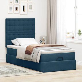 Osmanský rám postele s matracemi tmavě modrá 100x200cm samet 3313599