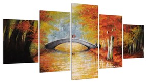 Podzimní obraz mostu přes říčku (150x80 cm)