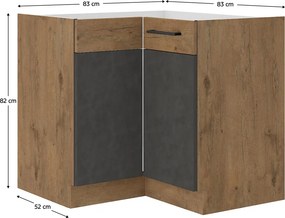 Spodní rohová skříňka, šedá matná / dub lancelot, VEGA 90x90 DN 1F BB